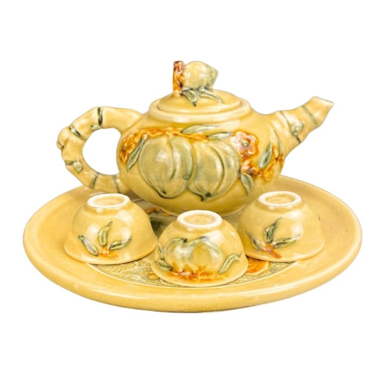 Bộ Ấm Chén Bàn Thờ Men Rạn Vàng Hoàng Lưu Ly 231135 - Gốm Thiên Long