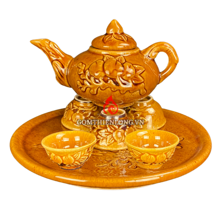 Bộ Ấm Chén Bàn Thờ Men Vàng Hoàng Thổ 231137 - Gốm Thiên Long