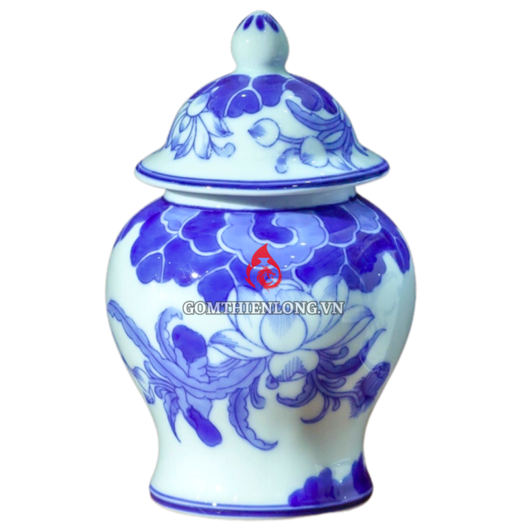 Chóe Thờ Bát Tràng Men Lam Vẽ Hoa Sen 230239 - Gốm Thiên Long