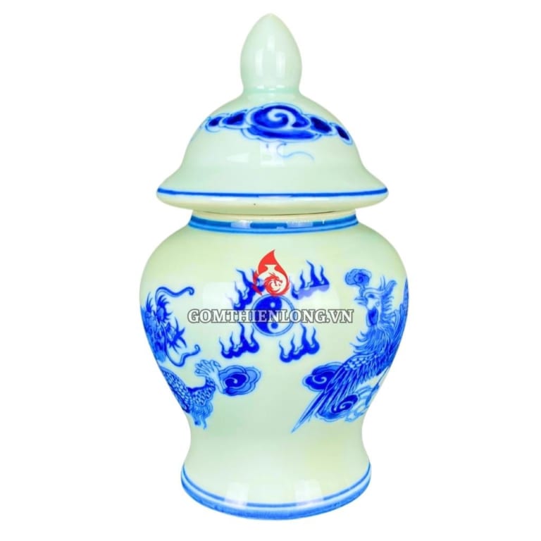 Chóe Thờ Bát Tràng Men Lam Vẽ Rồng Phượng 230237 - Gốm Thiên Long