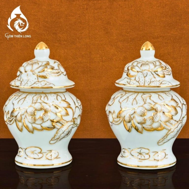 Chóe Thờ Bát Tràng Vẽ Vàng Hoàng Kim Khắc Nổi Hoa Sen 230254