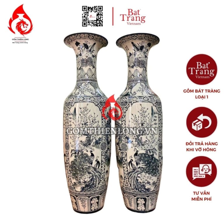 Lộc Bình Bát Tràng Vẽ Vàng Nano Bách Nhi - Gốm Thiên Long